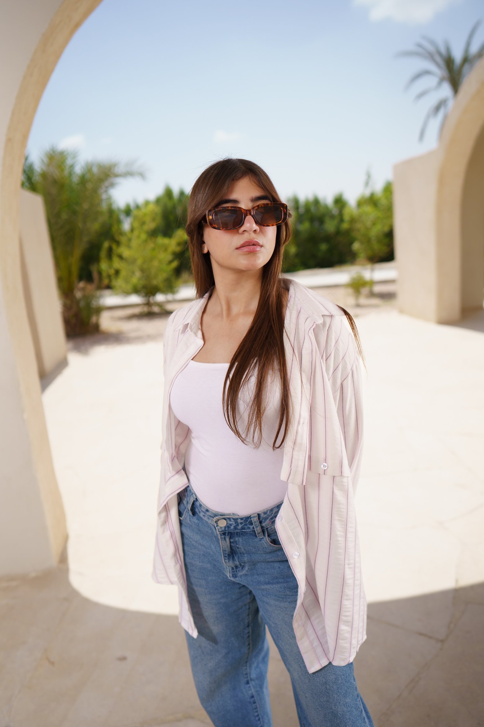 stripes linen shirt - pink - EMAN STORE